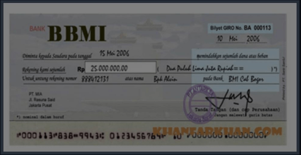 Perhatikan gambar hal muka cek disamping ! cek ter...