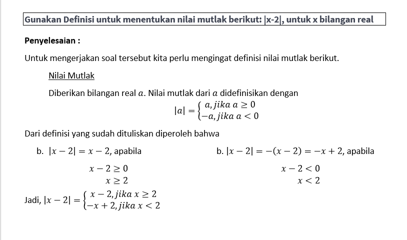 Gunakan Definisi untuk menentukan nilai mutlak ber...