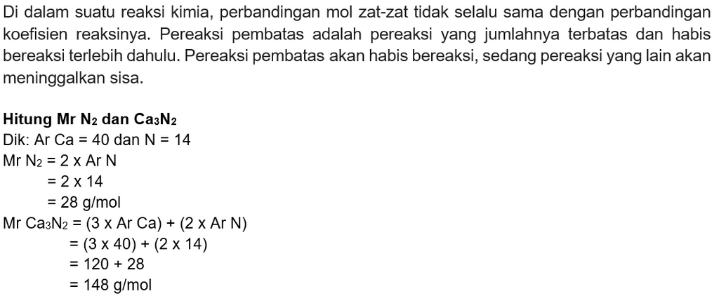kalsium nitrida (Ca3N2) dapat dibuat dari 60 gram ...
