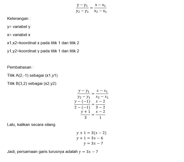Tentukan persamaan garis yang melalui pasangan tit...