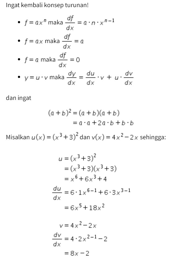 Tentukan (dy/dx) dari fungsi-fungsi di bawah ini: