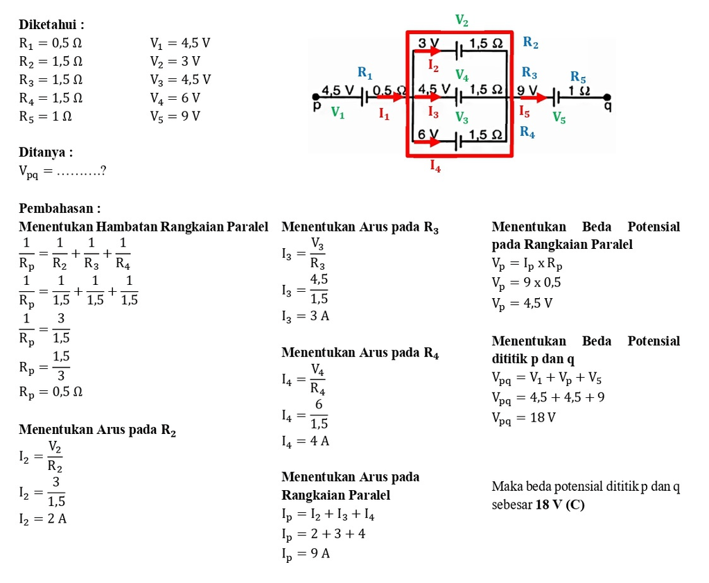 Lima elemen disusun dengan nilai GGL dan hambatan ...