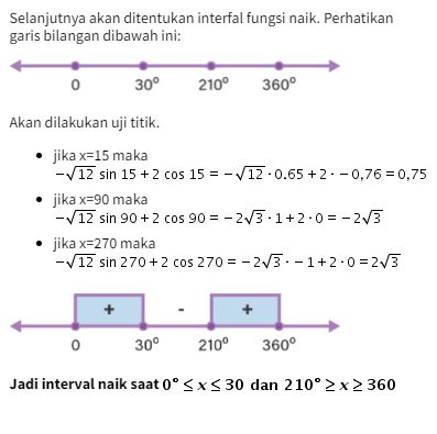 Untuk 0 ≤ x ≤ 2π kurva y = √12 cos x + 2 sin x nai...