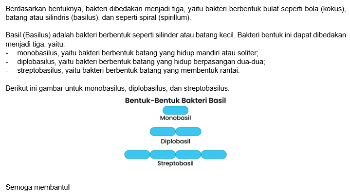 Gambarkan bentuk bakteri berikut. b. monobasil, di...