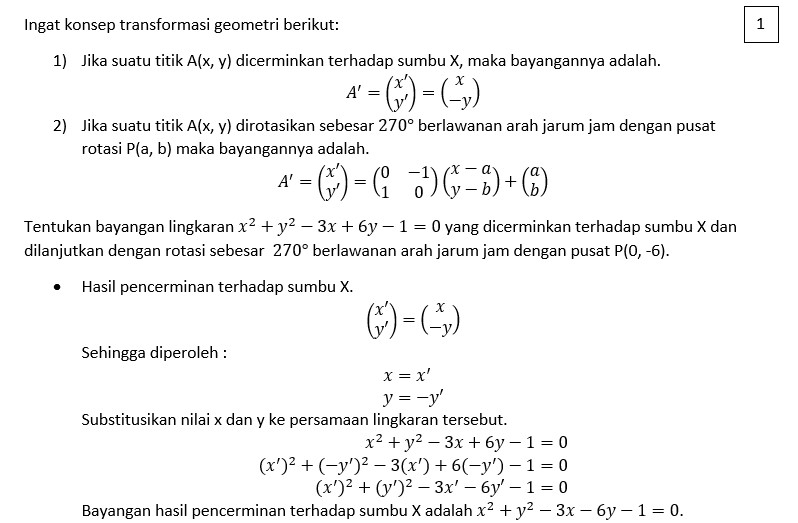 Lingkaran x2 + y2 - 3x + 6y - 1 = 0 dicerminkan te...
