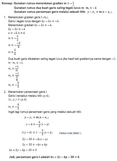 persamaan garis I melalui titik (p,6) dan tegak lu...