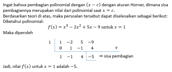 Tentukan nilai polinomial berikut yang diberikan m...