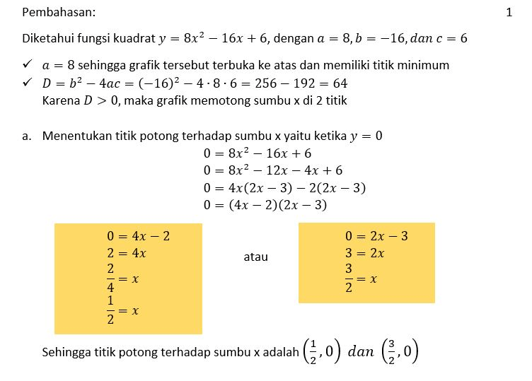Sketsalah grafik fungsi berikut ini. y=8x²−16x+6... Sketsalah grafik fungsi berikut ini. y=8x²−16x+6...