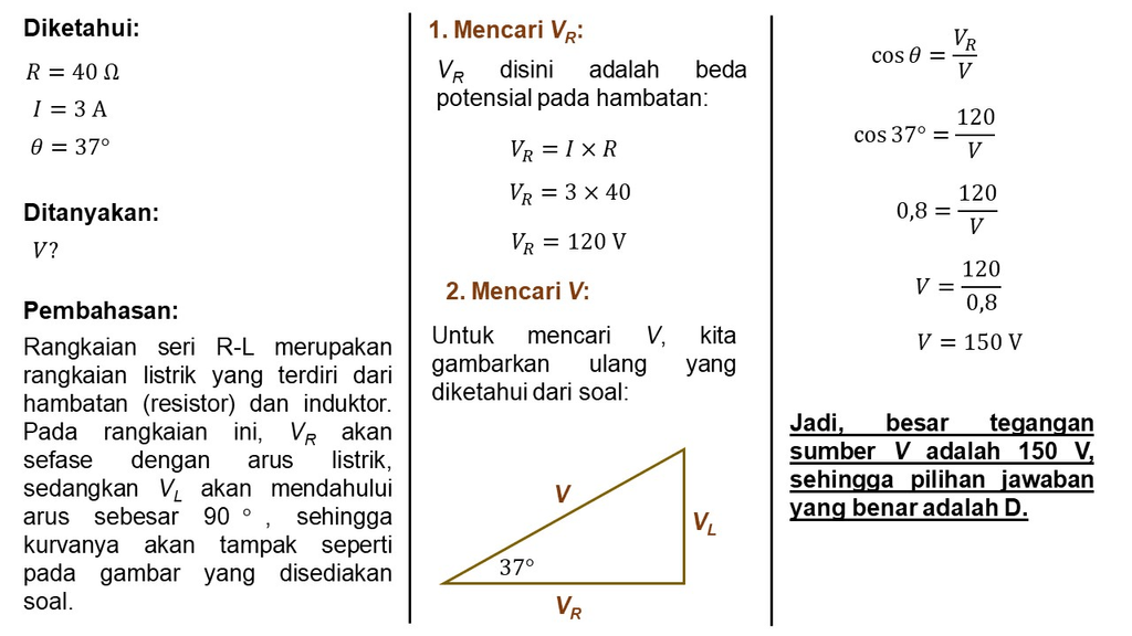 Perhatikan grafik berikut: Jika R = 40 ohm, I = 3...