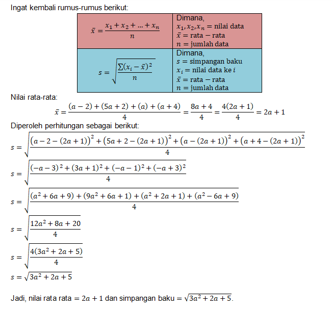 Carilah rataan dan simpangan baku dari data beriku...