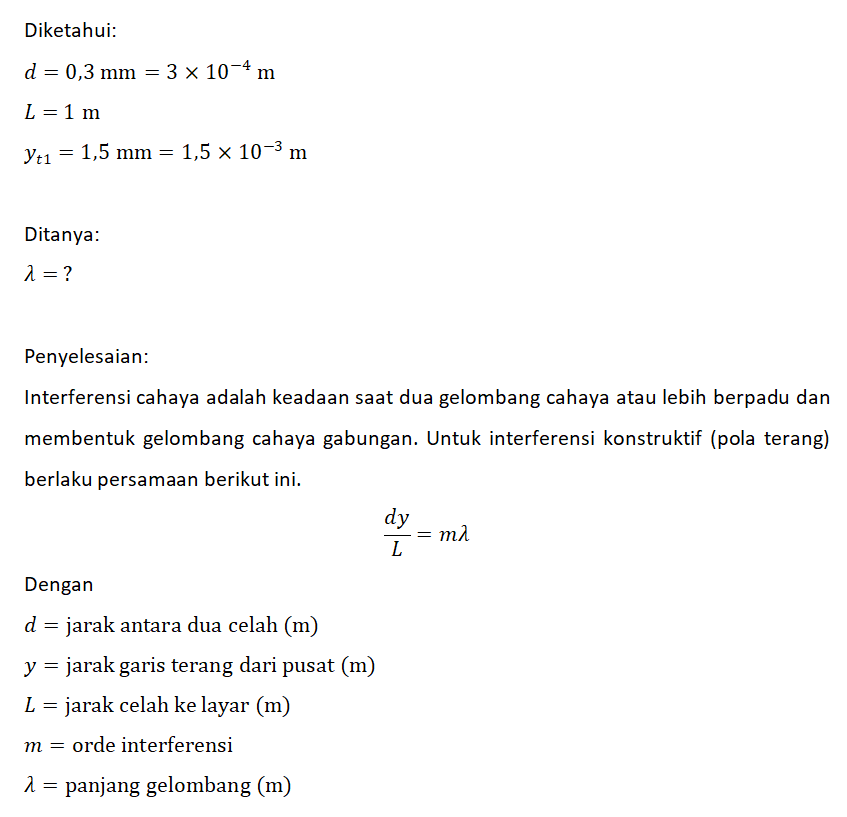 pada percobaan yang digunakan 2 celah sempit yang ...