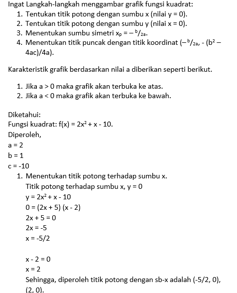 Gambarkan sketsa grafik fungsi f(x)=2x^(2)+x-10... Gambarkan sketsa grafik fungsi f(x)=2x^(2)+x-10...
