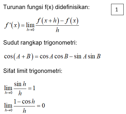 Buktikan rumus dasar turunan fungsi trigonometri b...