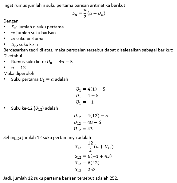 Diketahui rumus suku ke - n barisan aritmetika ada...