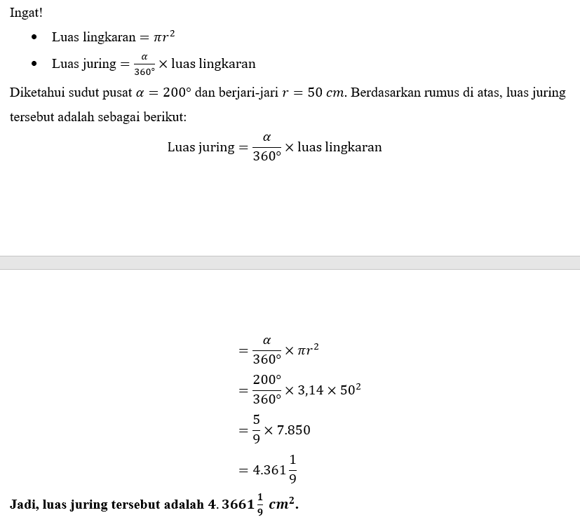 Tentukan luas juring dengan besar sudut pusat dan ...