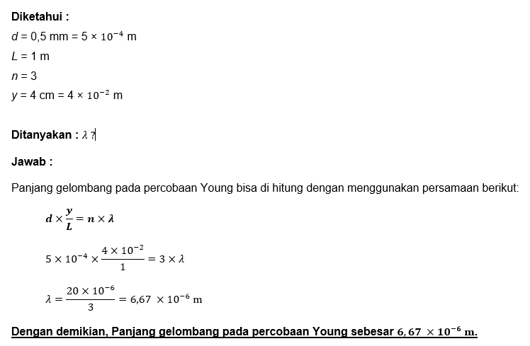 Pada percobaan young digunakan celah ganda yang sa...