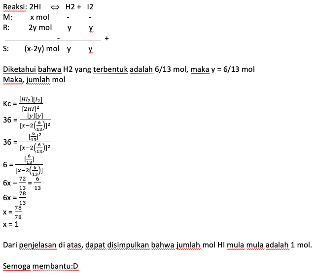 pada suhu tertentu tetapan kesetimbangan Kc untuk ...