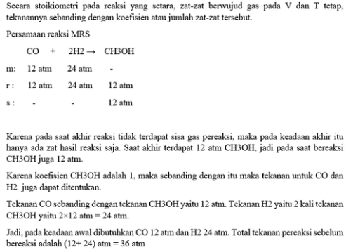 Uap metanol dapat dibuat dengan mereaksikan gas ka...
