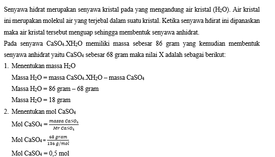 86 gram gips mempunyai rumus CaSO4 X H2O dipanaska...