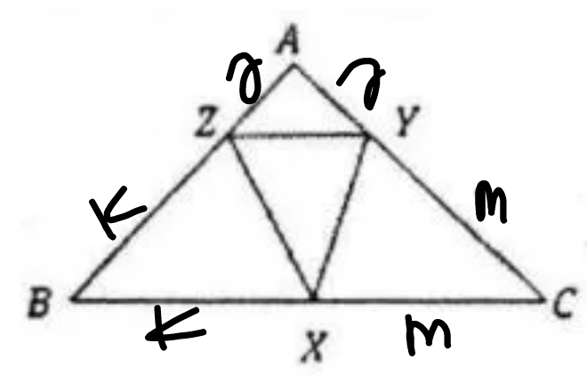 Titik X, Y, dan Z terletak pada segitiga ABC sehin...