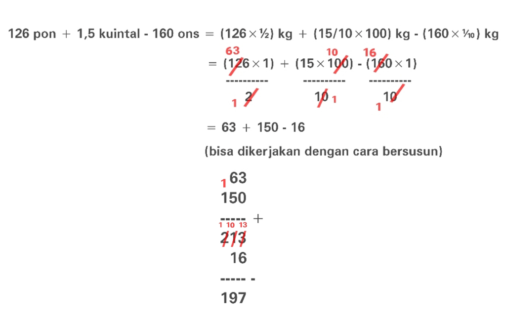 hasil dari 126 pon + 1,5 kuintal - 160 ons