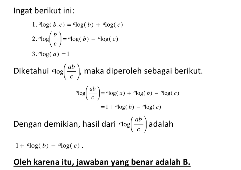 ^alog (ab/c)=… A. 1+^alog b+^alog c B. 1+^alog b−^...