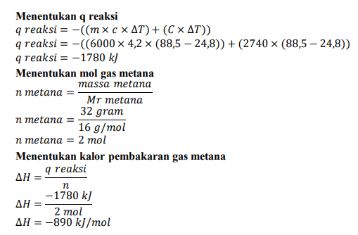 pembakarang 32 g gas metana dalam kalorimeter meny...
