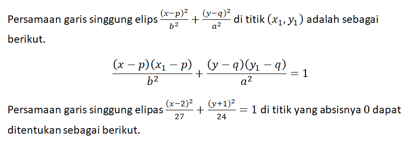 Tentukan persamaan garis singgung pada elips (x-2)...