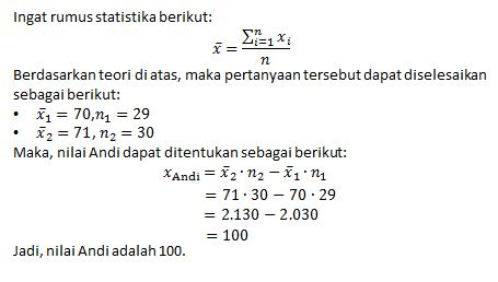 Rata-rata nilai ujian matakuliah statistika 29 ora...