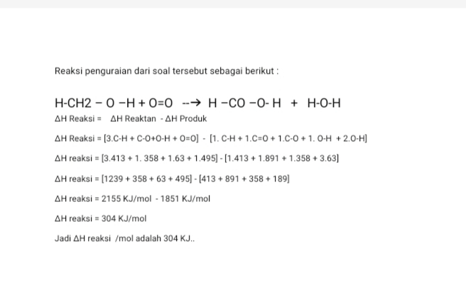 Berdasarkan tabel energi ikatan, tentukan perubaha...