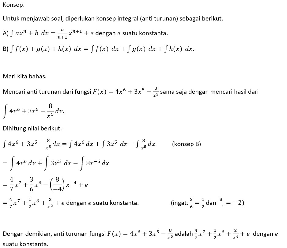 Tentukan anti turunan F(x) +e dari fungsi F(x) = 4...