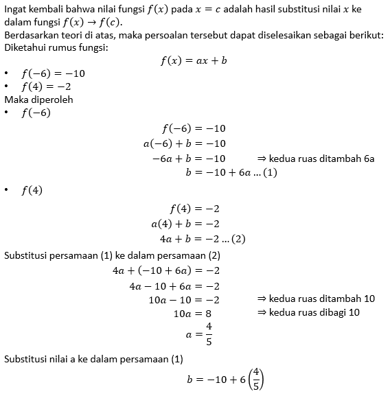 suatu fungsi ditentukan dengan rumus f(x)=ax+b jik...