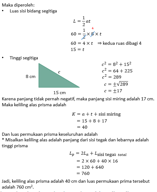 Alas sebuah prisma berbentuk segitiga siku-siku me...