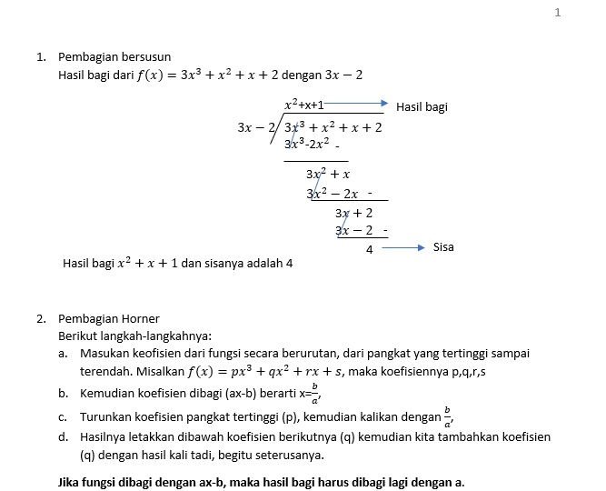 Dengan cara pembagian bersusun dan Horner (sinteti...