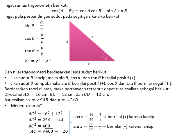 Perhatikan gambar berikut. Tentukan nilai dari cos...