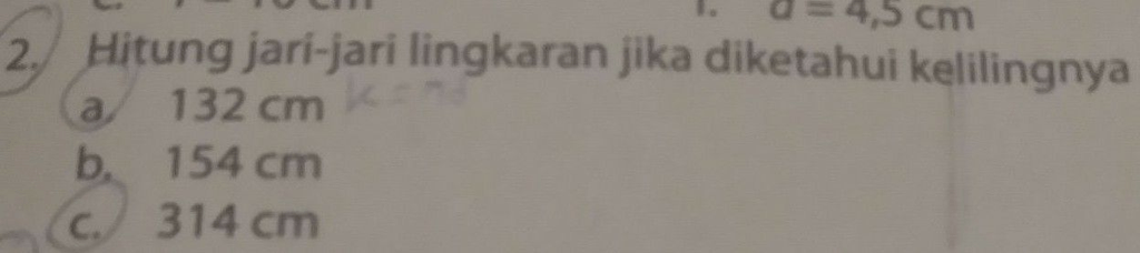 hitung jari jari lingkaran jika diketahui keliling...