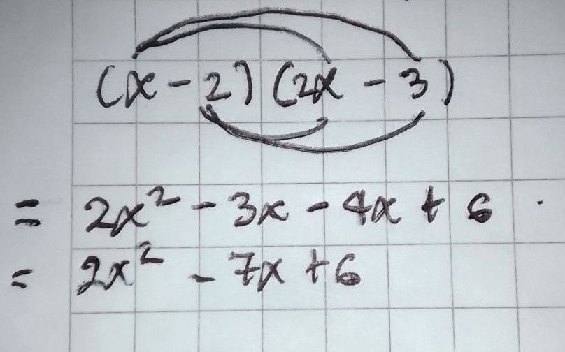 Hasil dari (x – 2) (2x – 3) adalah...