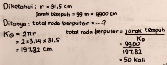 Diketahui sebuah Sepeda dengan jari-jari roda sebe...