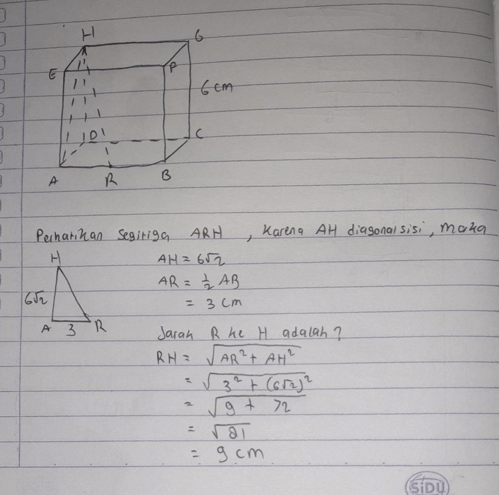 Diketahui Kubus Abcdefgh Dengan Rusuk 6 Cm Dengan