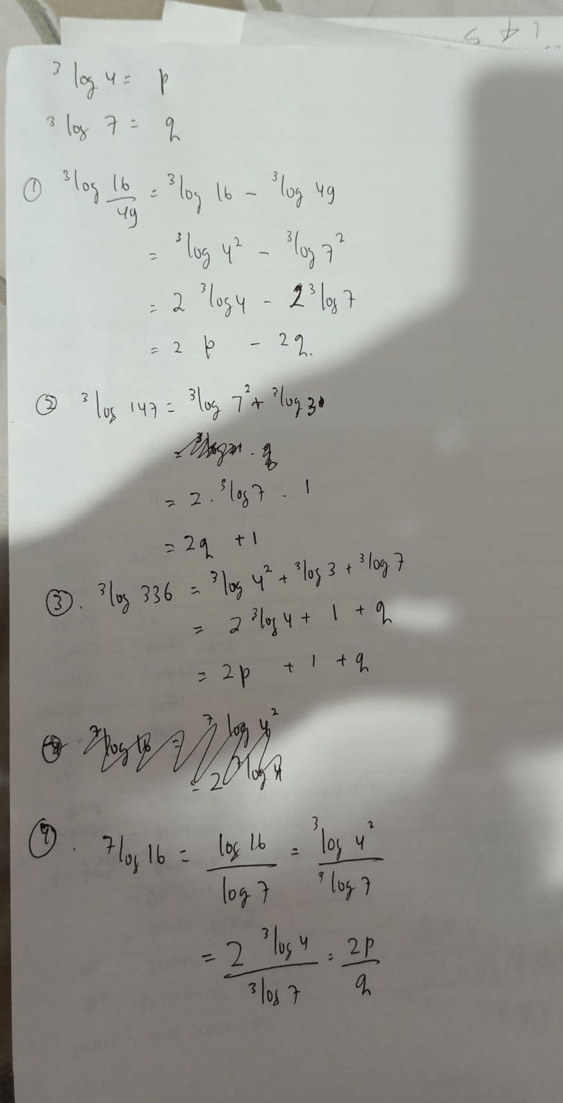 Jika ³log 4 =p Dan ³ log 7=q,tentukan nilai dari ...