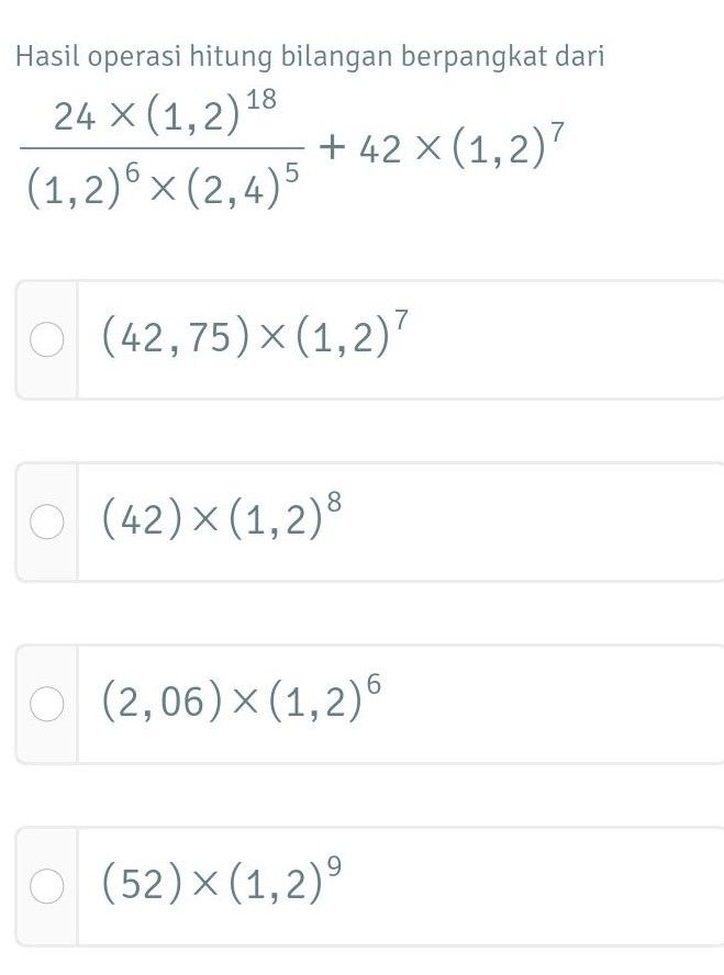 Hasil operasi hitung bilangan berpangkat dari 24 ×...