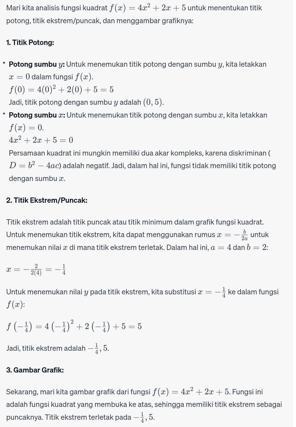 tentukan titik potong tentukan titik ekstrem/punca...