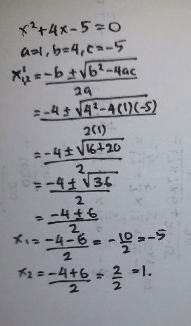 x² + 4x -5 =0 tolong bantu kerjakan dengan rumus p...