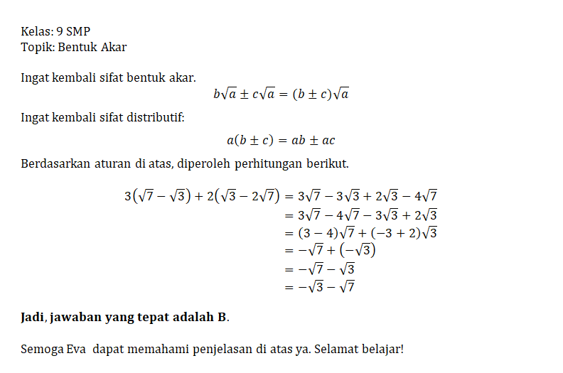3(akar 7 - akar 3) + 2(akar 3 - 2 akar 7) = .... a...