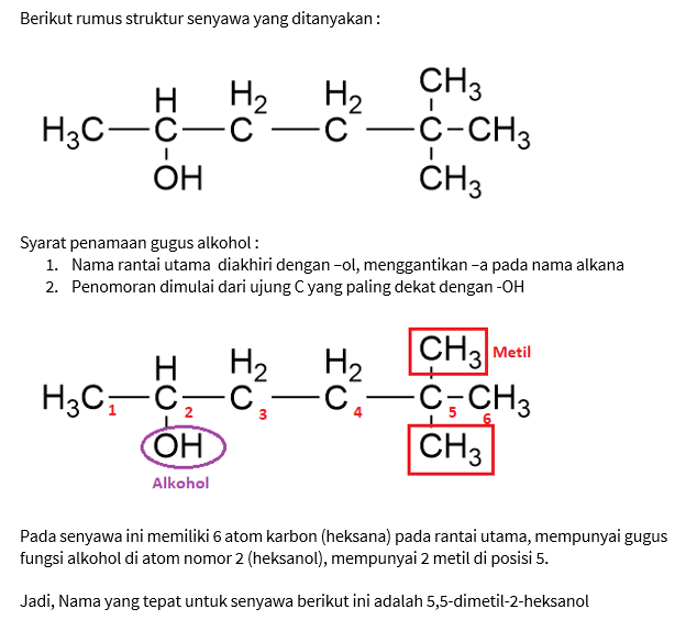 Beri nama senyawa berikut ! CH3-CHOH-(CH2)2-C(CH3)...