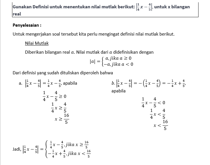 Gunakan Definisi untuk menentukan nilai mutlak ber...