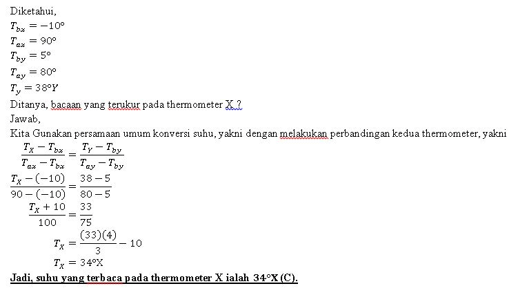 Diketahui dua termometer X dan Y dengan data titik...