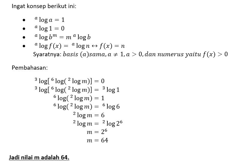 Diketahui persamaan logaritma ^(3)log[ ^(6)log(^(2...