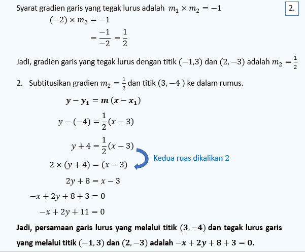 Tentukan persamaan garis yang melalui titik (3, –4...