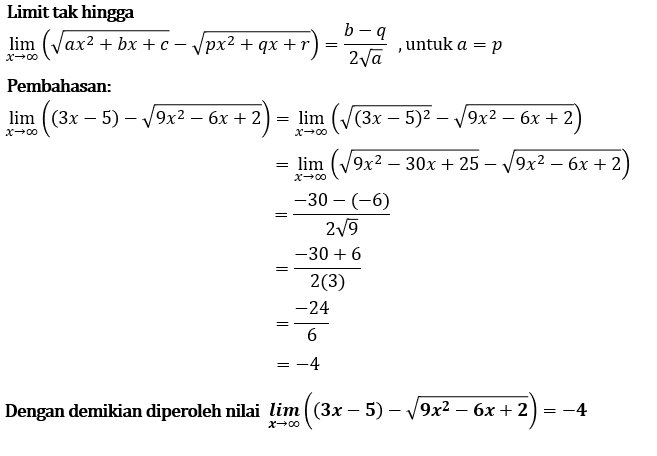 3. hitunglah nilai lim ((3x-5) - akar 9x2 - 6x + 2...